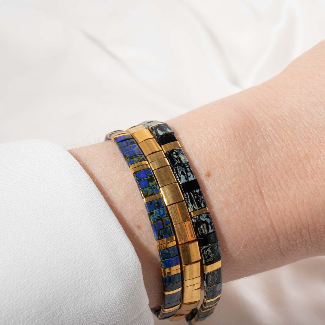 Stone Bracelet Set With Satin Pouch, Elia, Gold and Eclipse Bracelets for Her, Elegant Jewelry ...