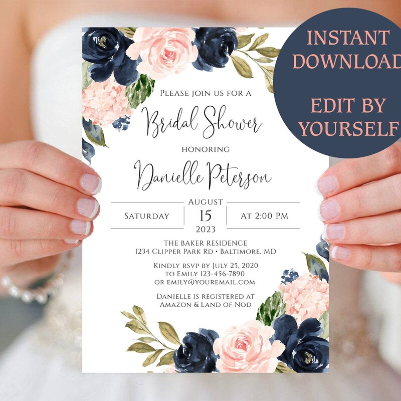 Navy Blush Invite - Etsy