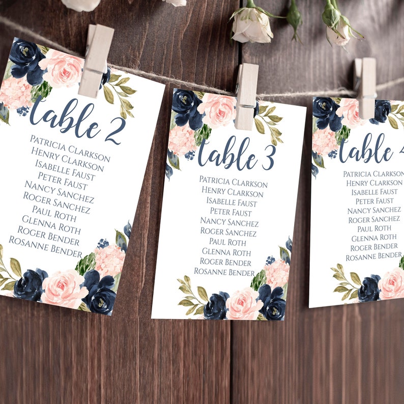 Navy Blush Wedding Seating Chart Seating Chart Cards - Etsy