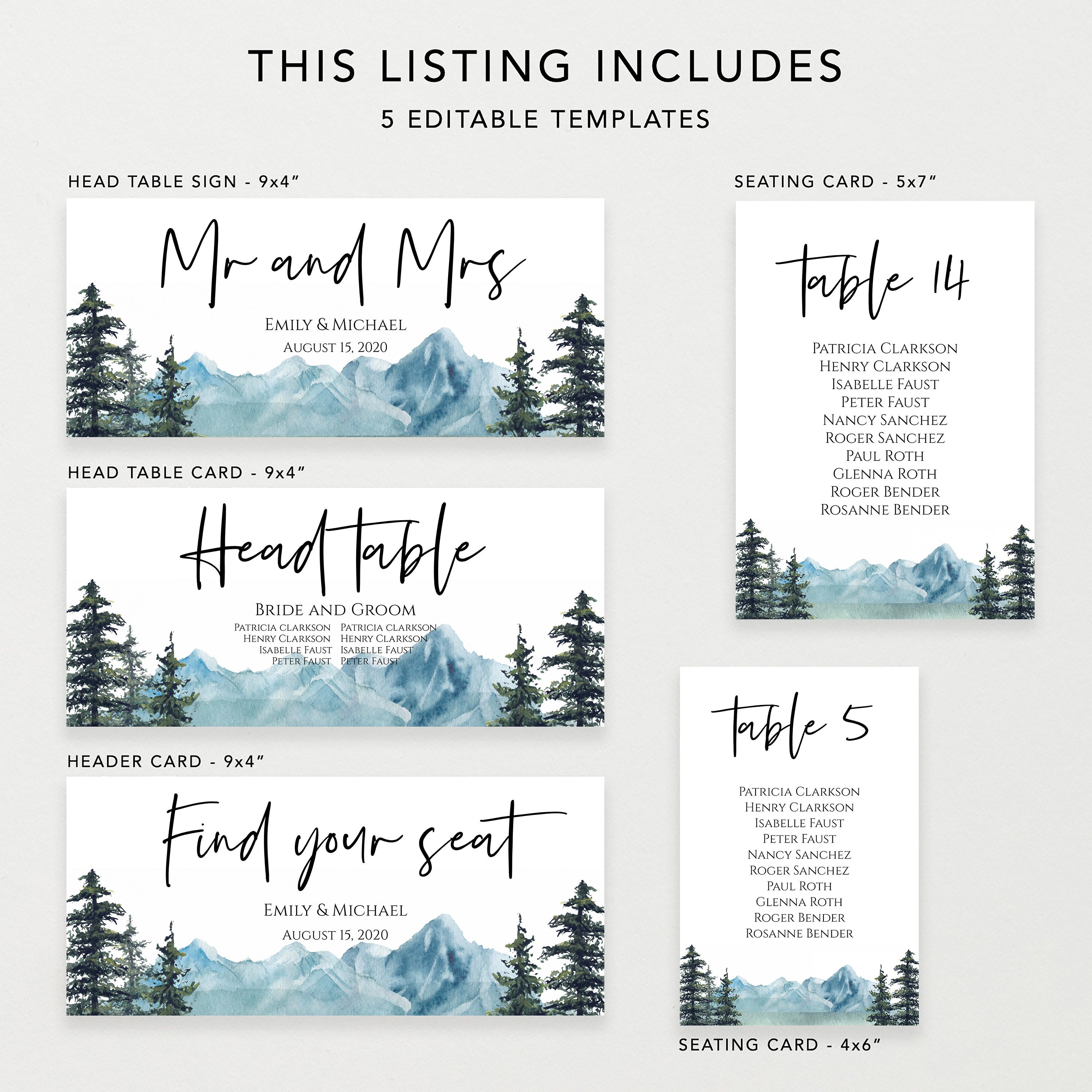 Mountain Wedding Seating Chart Template Table Assignment - Etsy