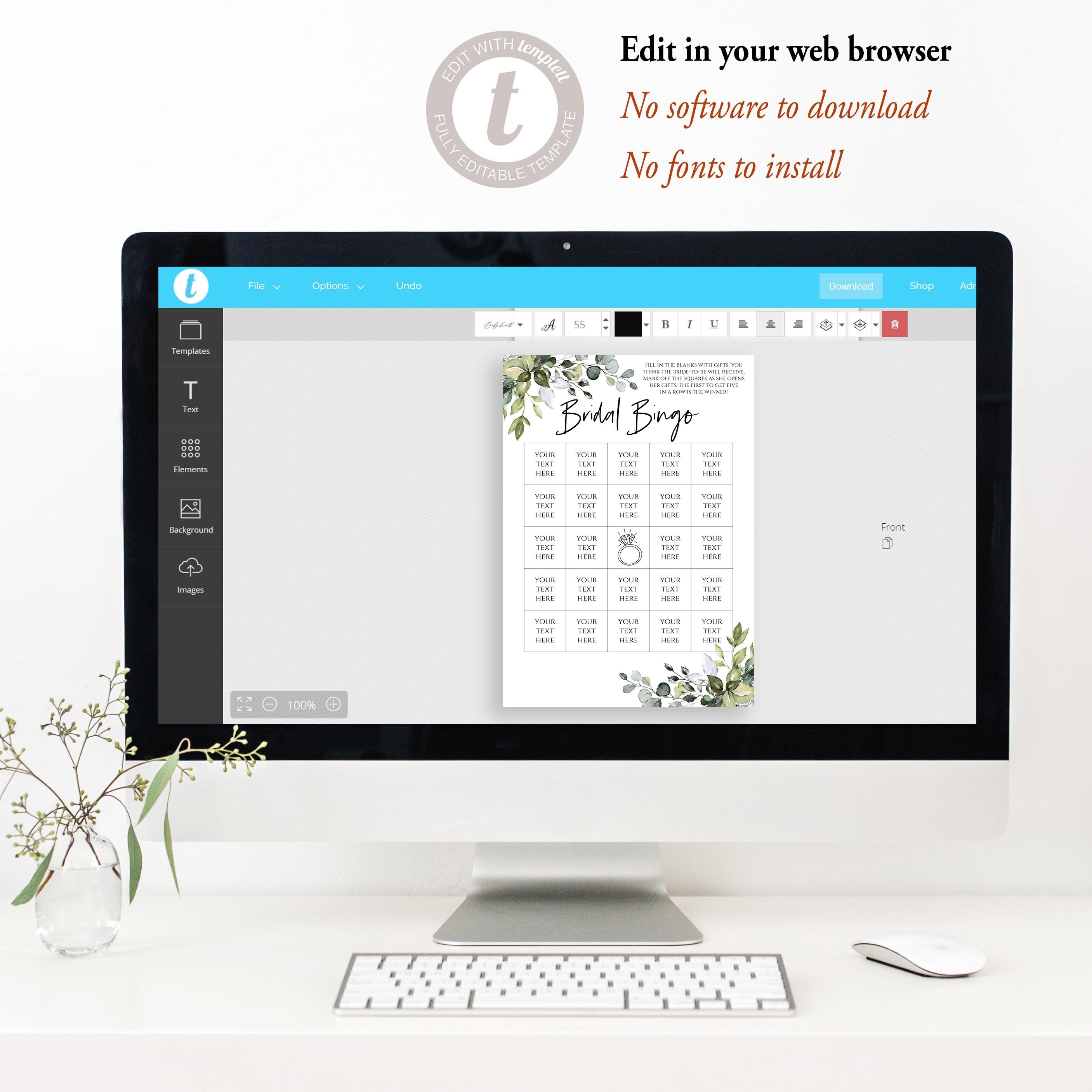 Editable Bridal Shower Bingo Game Template Printable Eucalyptus Games ...