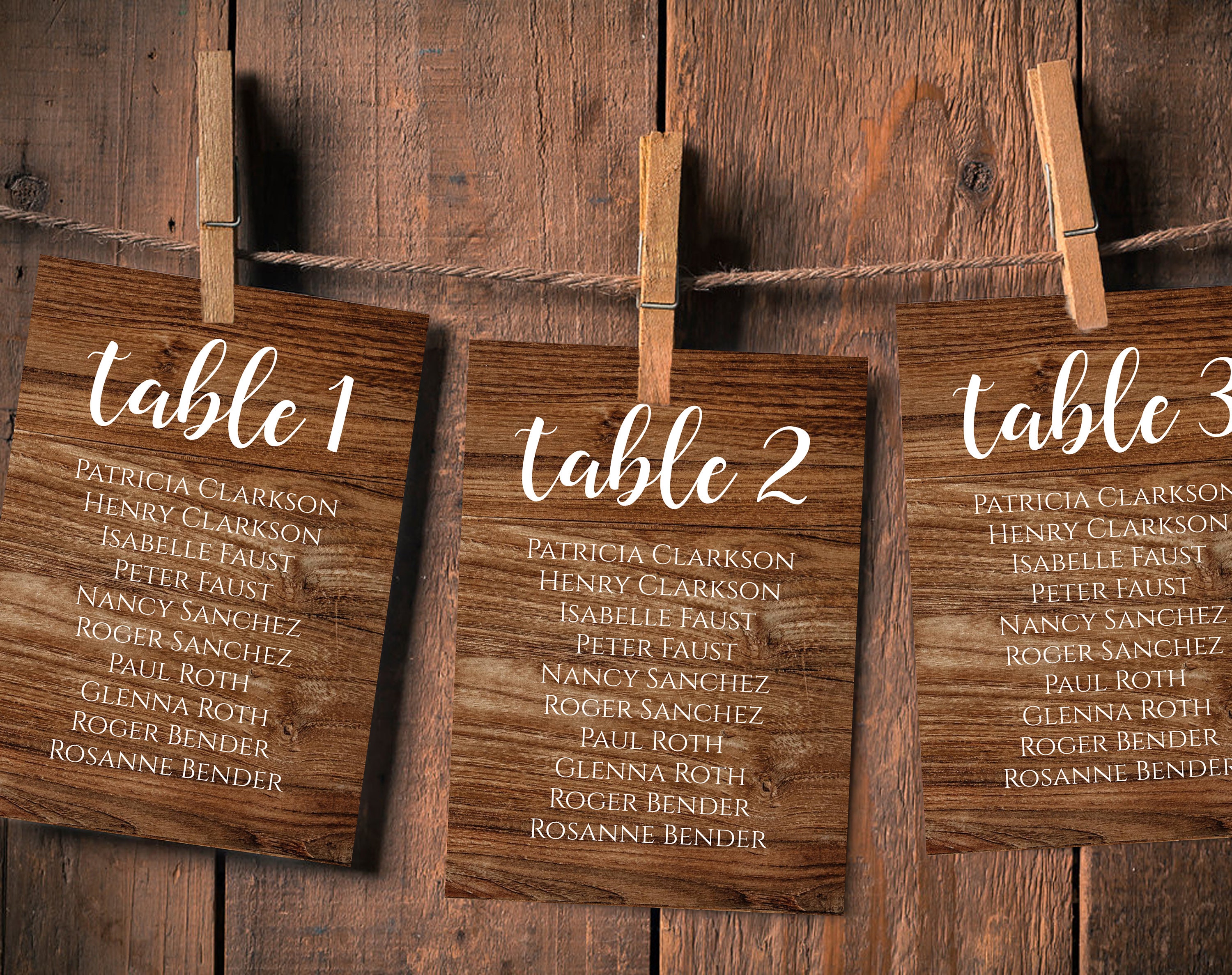 Rustic Wedding Seating Chart Template, Printable Wooden Cards, Wood ...