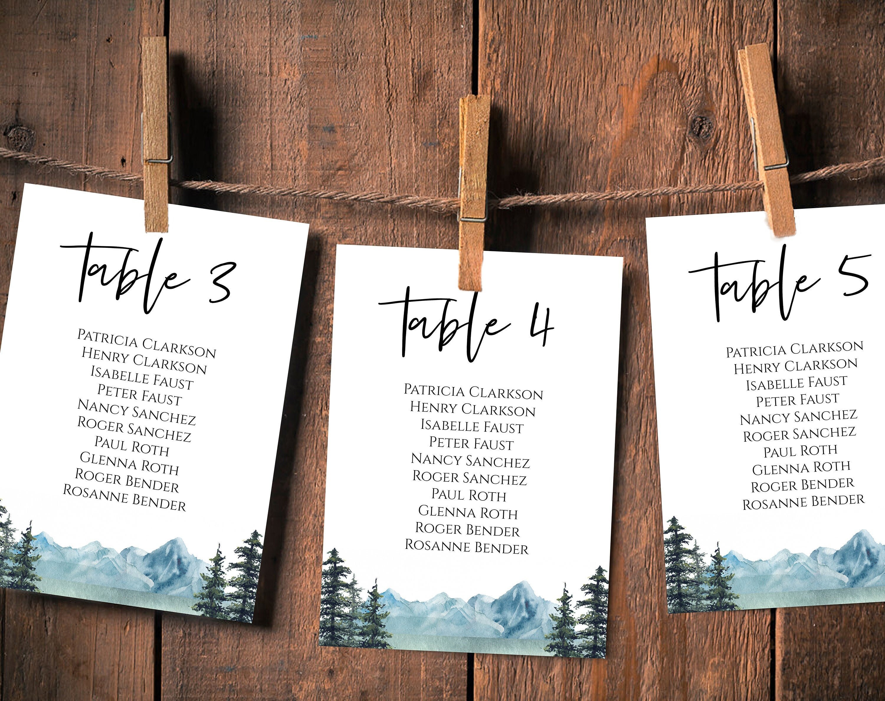 Mountain Wedding Seating Chart Template Table Assignment - Etsy