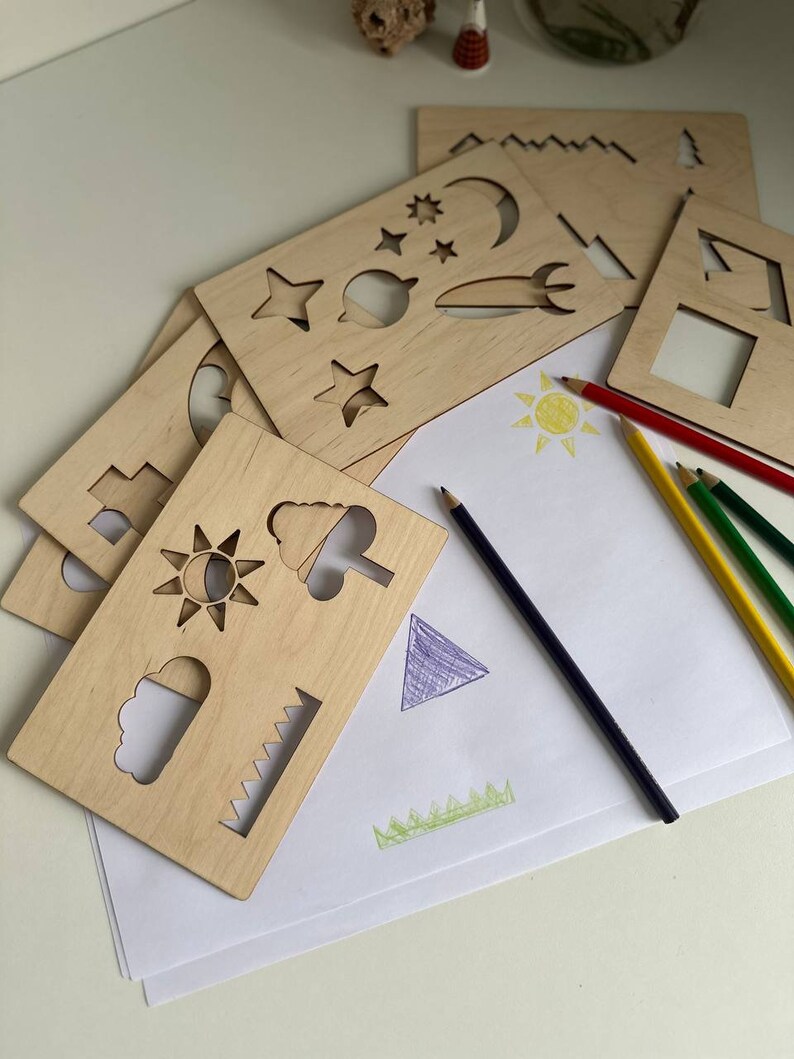 Wooden Stencils, Eco Stencils Set, Montessori Stencils, Graphic Stencil ...