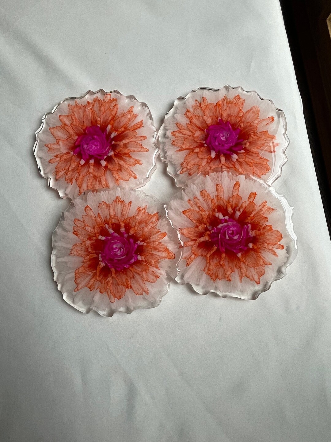 Elegant Geode Resin 3-D Flower Burst Coasters 4 in Bright Orange ...