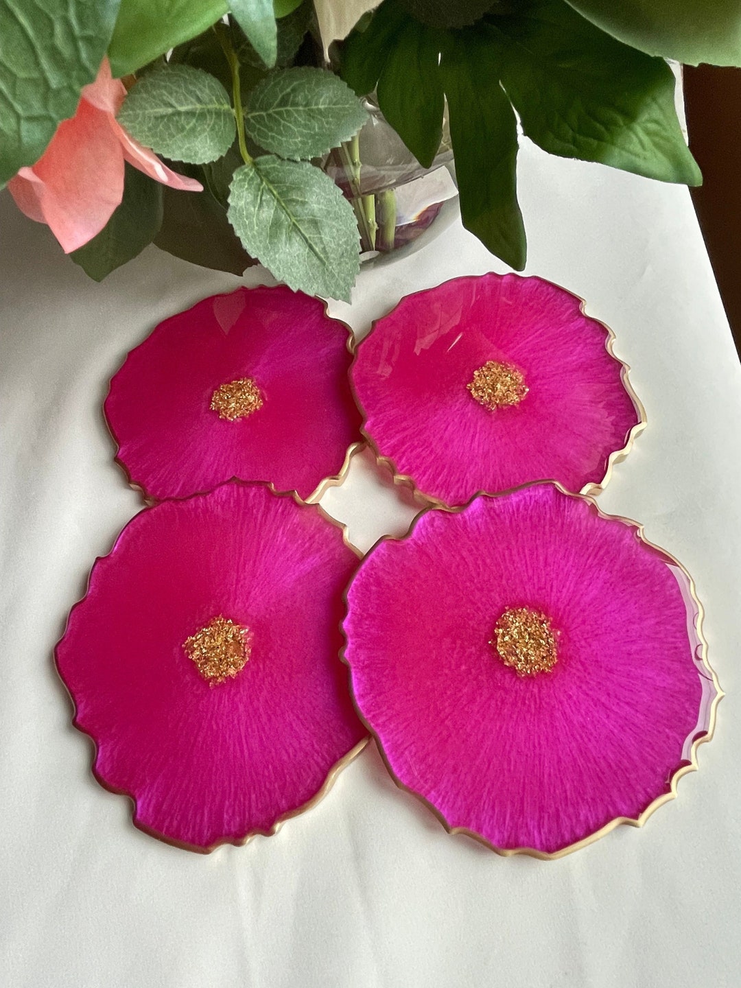 Fuchsia Geode Resin Coasters (set of 4) - Gold Leaf Accent - Etsy