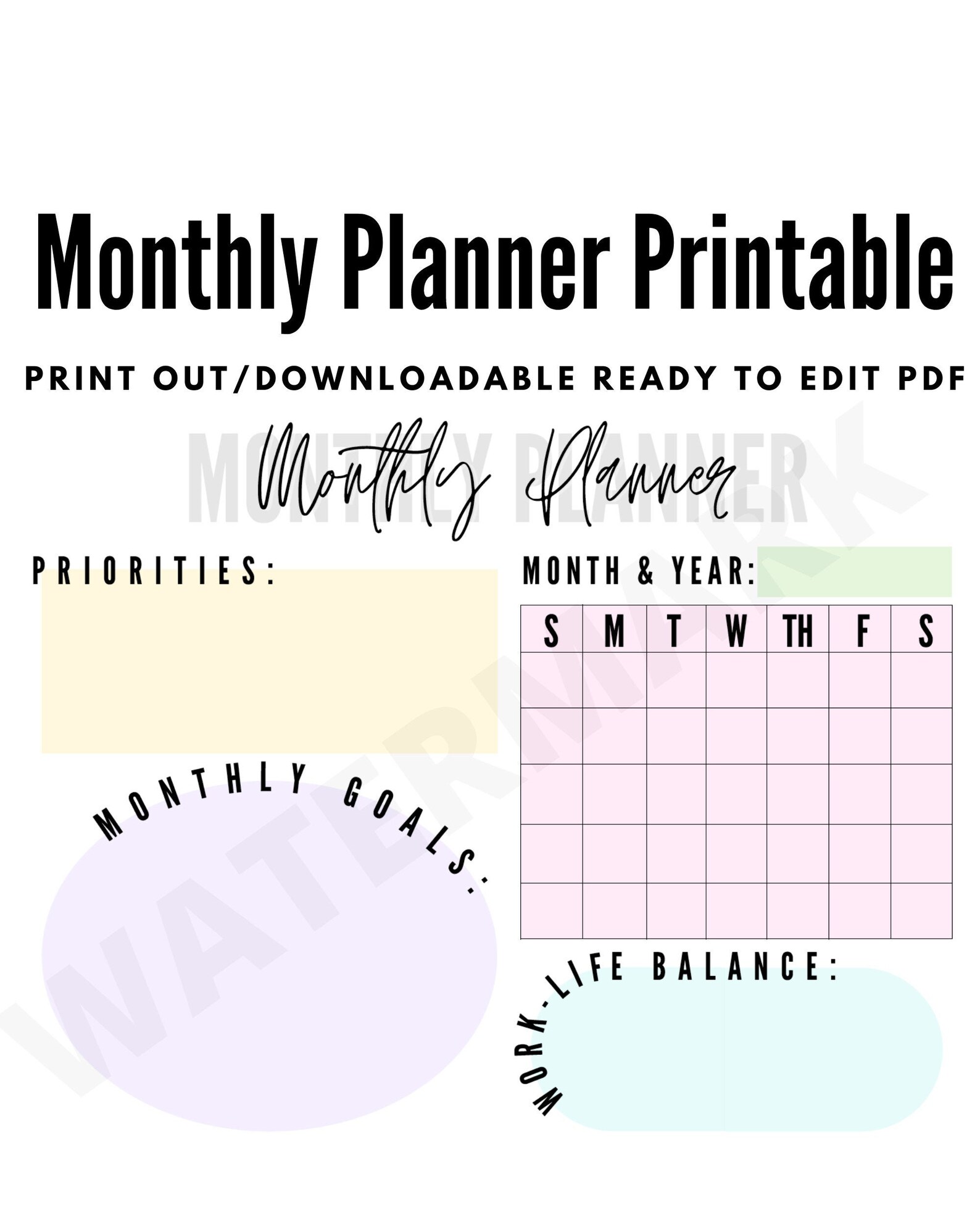 Monthly Planner/planner Inserts/letter Size/planner Printable/printable ...