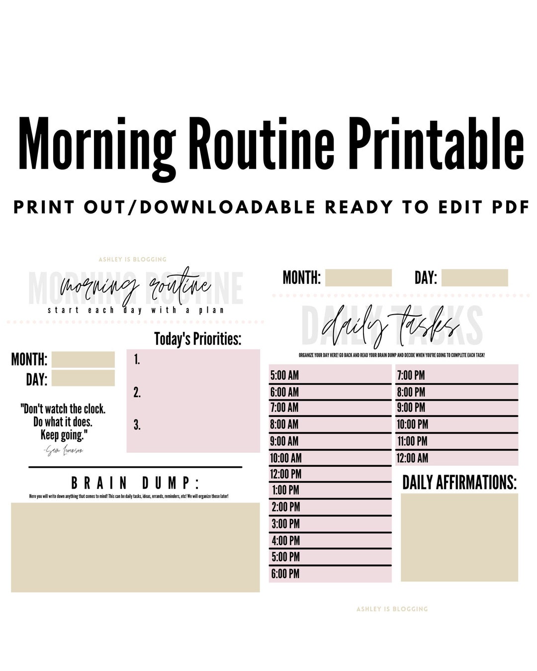 Morning Routine Printable/daily Routine/daily Affirmations/planner ...