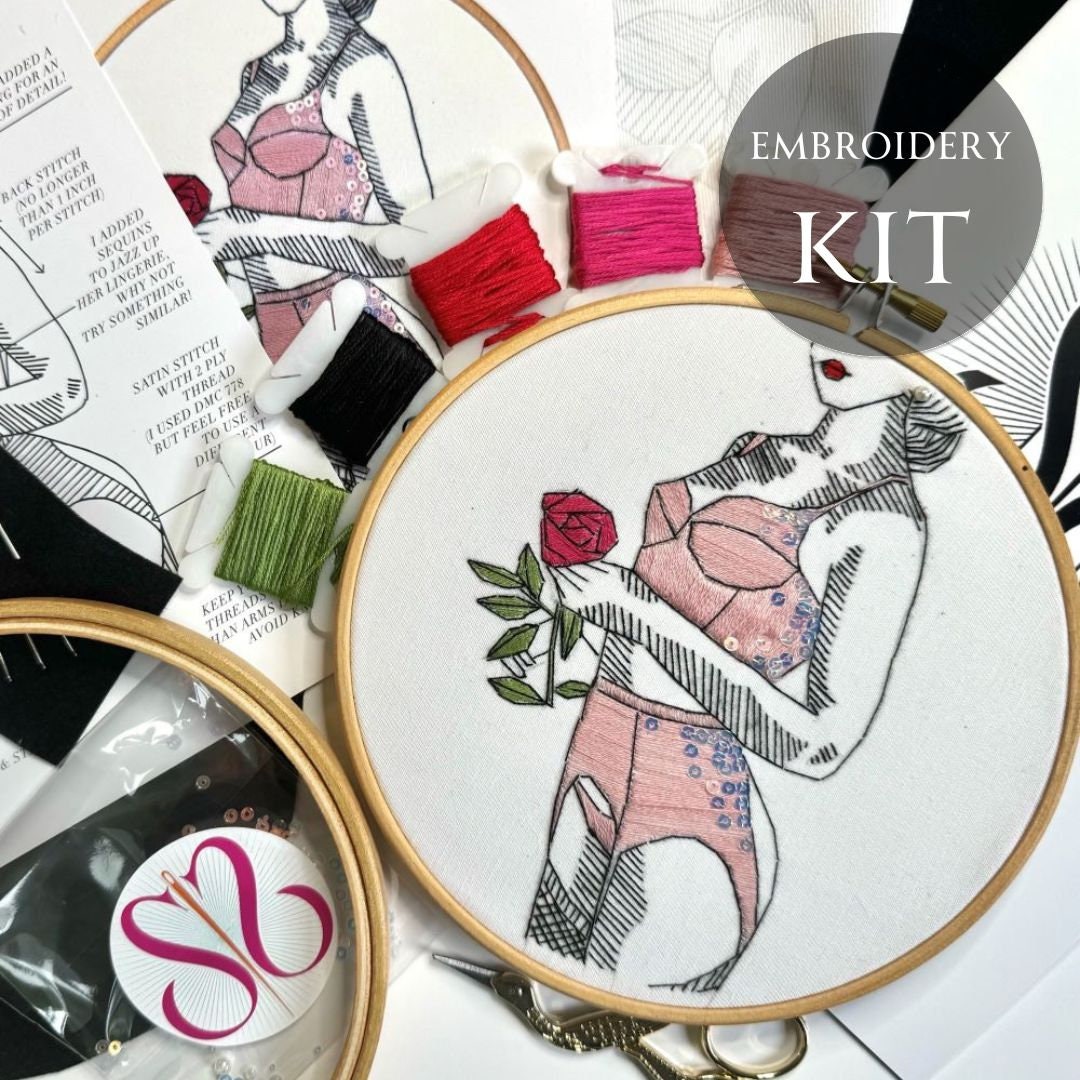 Beginners Embroidery Kit, Pink Needlepoint Kit, Floral Embroidery Kit, Embroidery Art, Beginner ...