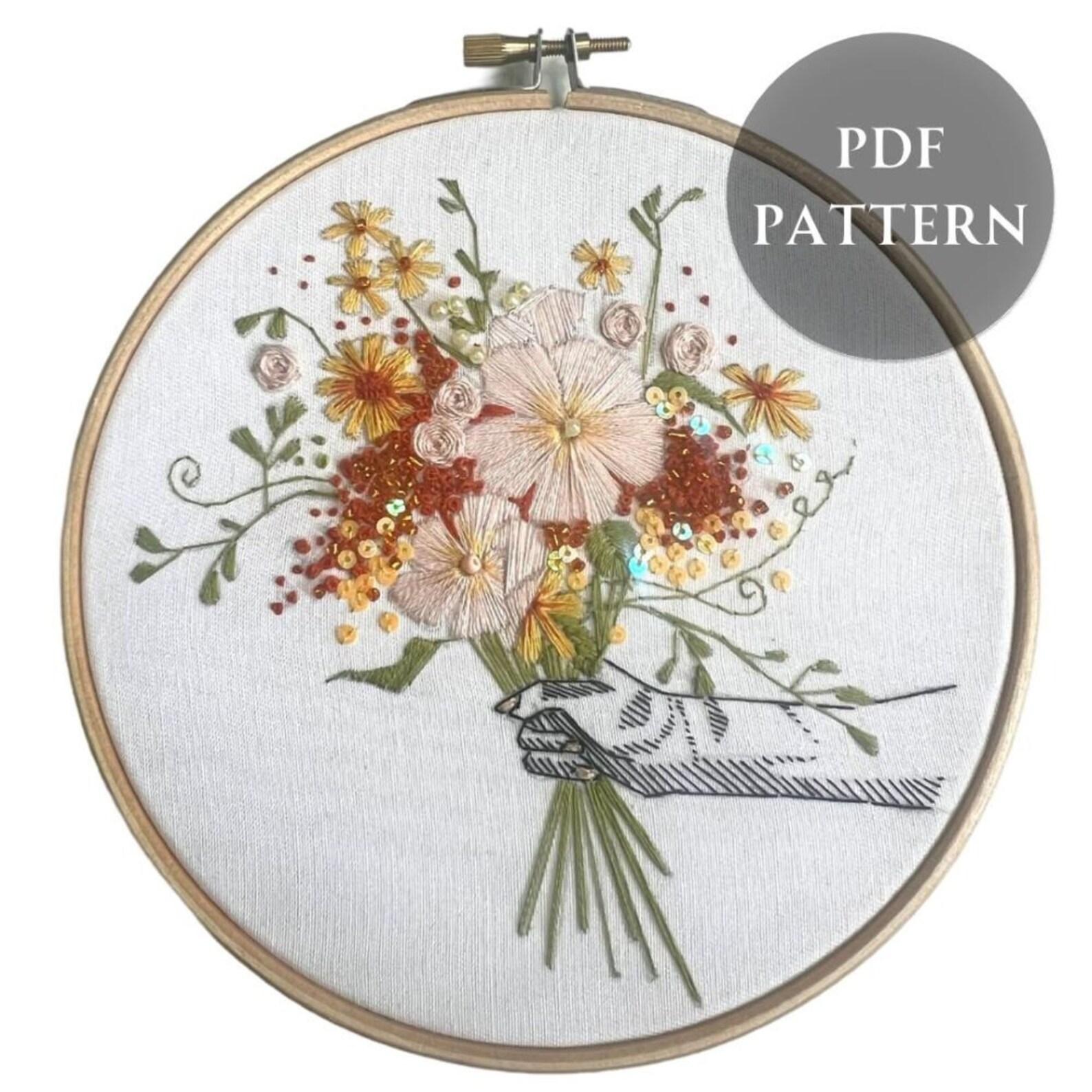 Summer Embroidery Pattern, Yellow Floral Embroidery Pattern, Embroidery ...
