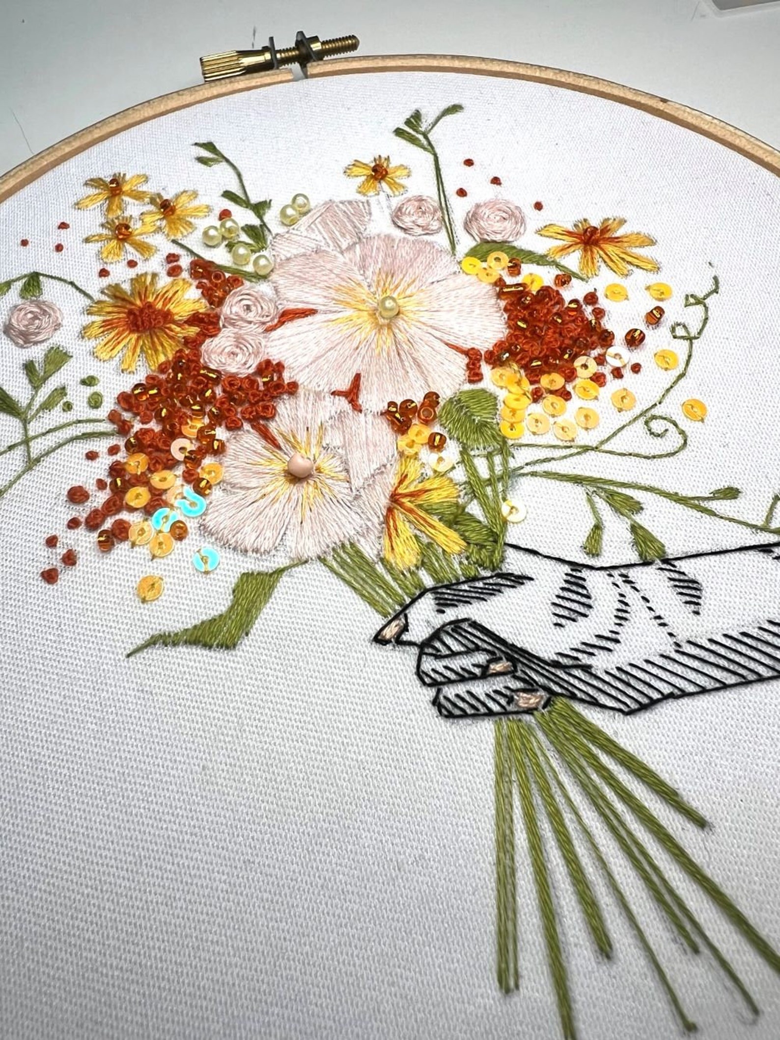 Summer Embroidery Pattern, Yellow Floral Embroidery Pattern, Embroidery ...