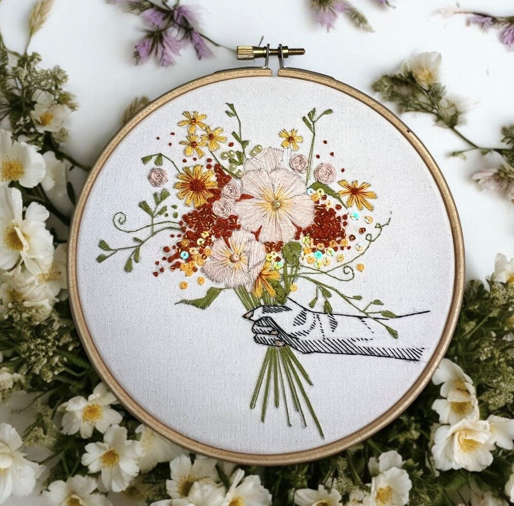 Summer Embroidery Pattern, Yellow Floral Embroidery Pattern, Embroidery ...