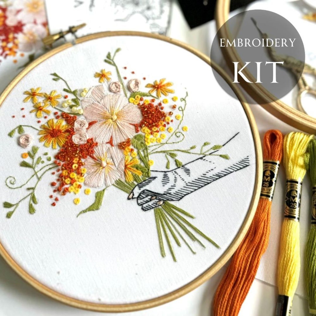 Summer Flowers Embroidery Kit, Floral Embroidery Kit, Beginners ...