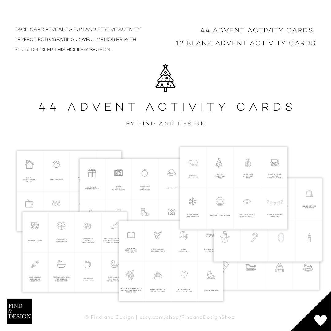 Printable Minimal Christmas Advent Activity Cards, Holiday Bucket List ...