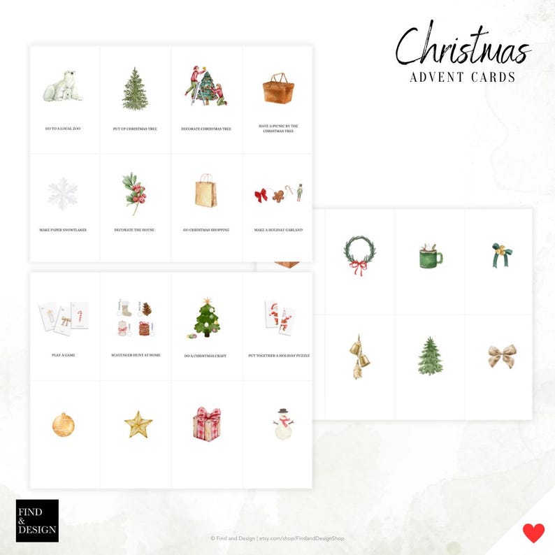 Printable Christmas Advent Activity Cards and Activity Bundle, Holiday ...