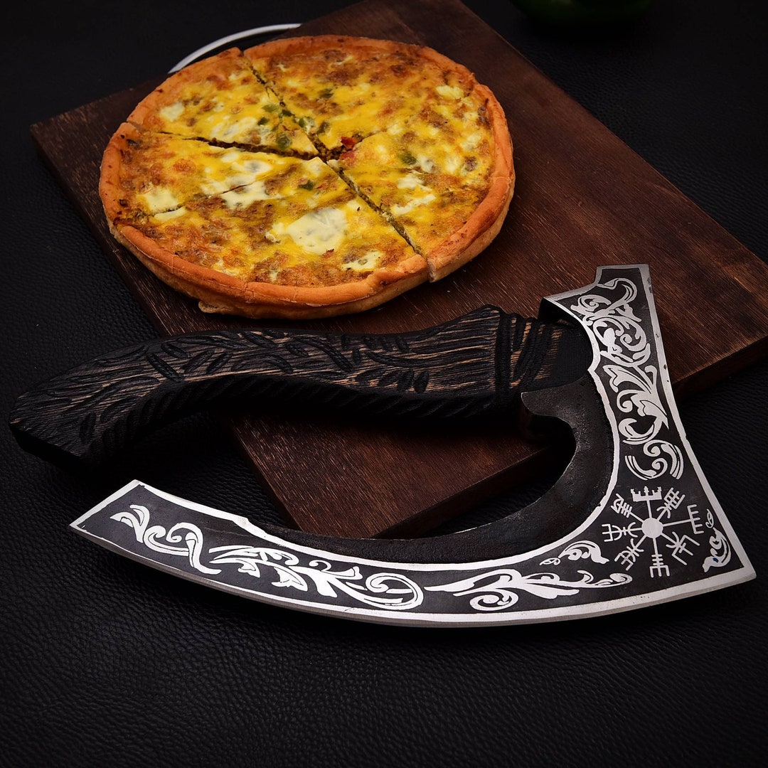 Pizza Cutter Axe Unique Viking Style Black Wood Handle for Camping or ...
