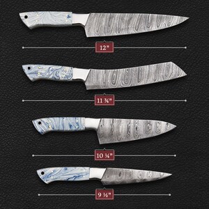 Handmade Damascus Kitchen Knives Epoxy Blue Resin Handle Chef Knife BBQ ...