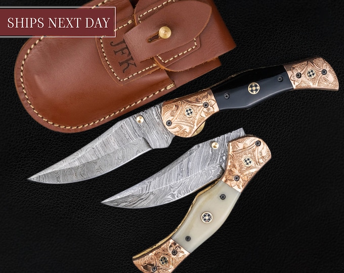 9'' Hand Forged Natural Bone Handle Damascus Fold Knife, Damascus ...