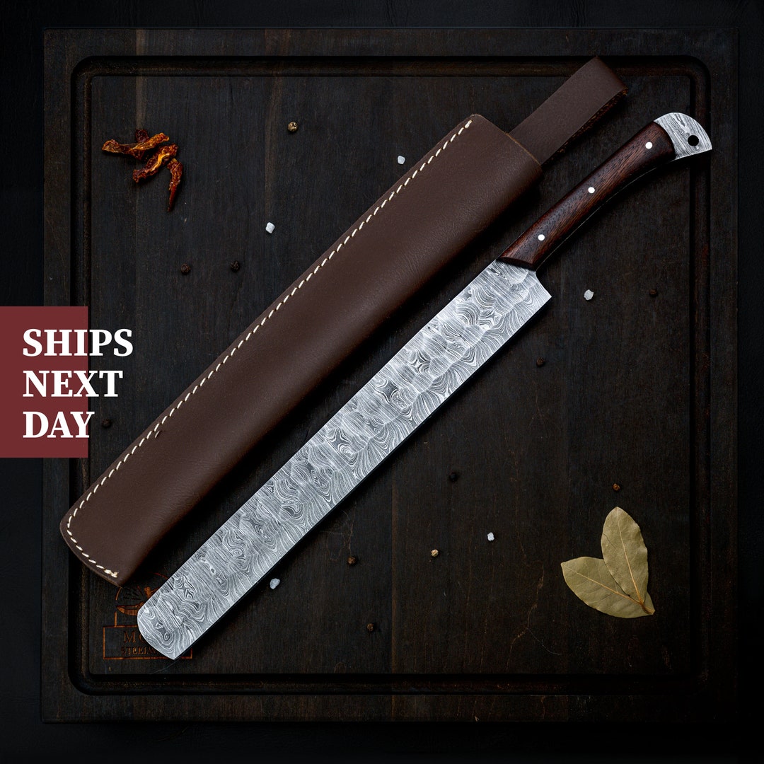 17" Long Damascus Steel Bread Slicer Cutting Blade Knife Outdoor/indoor ...