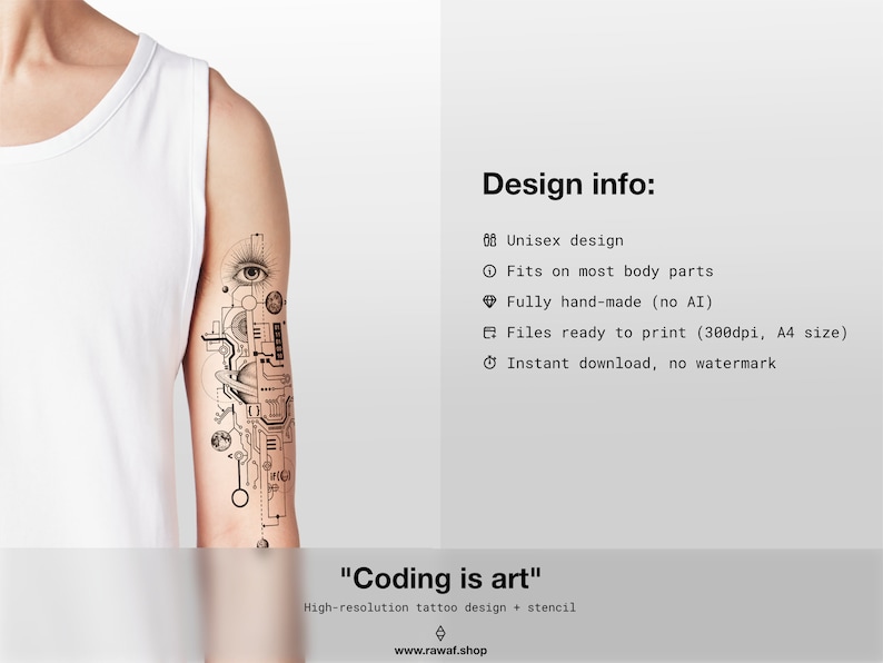 Tattoo Flash With Stencil "coding is Art" / Custom, Ready-to-use ...
