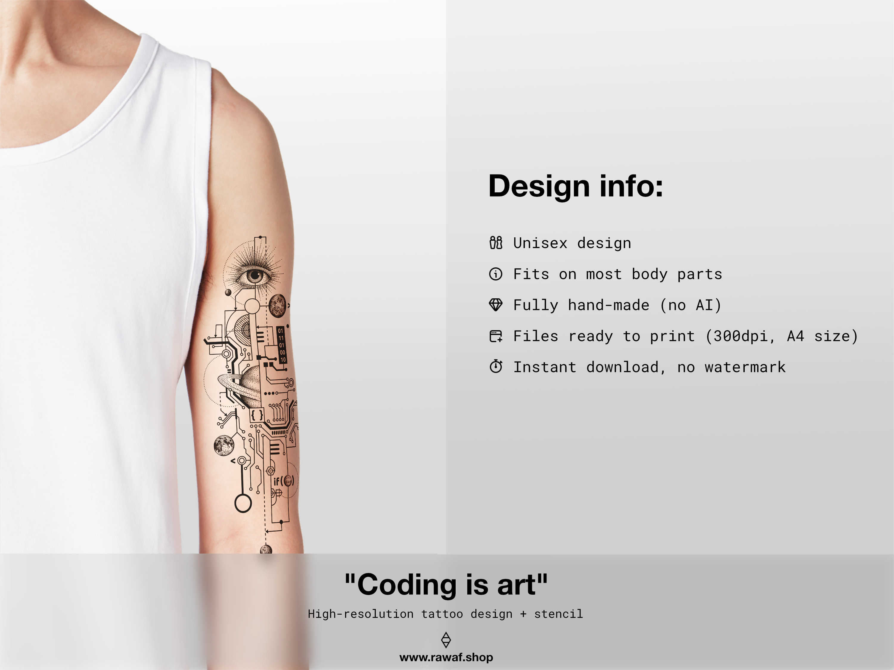 Tattoo Flash With Stencil "coding is Art" / Custom, Ready-to-use ...