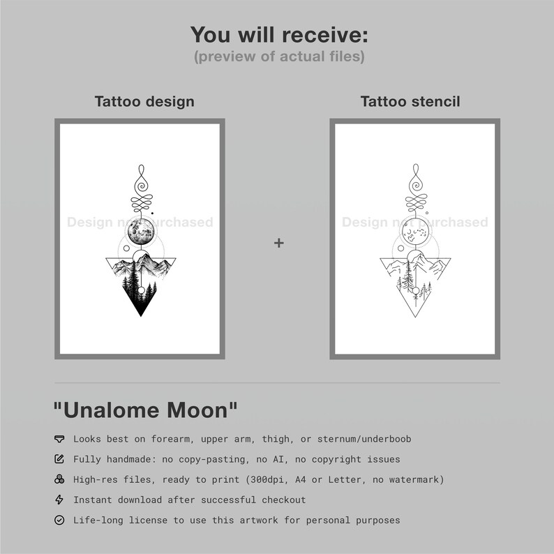 Unalome Moon Tattoo Design With Stencil Geometric Tattoo Flash Mountain Tattoo Stencil Forearm ...