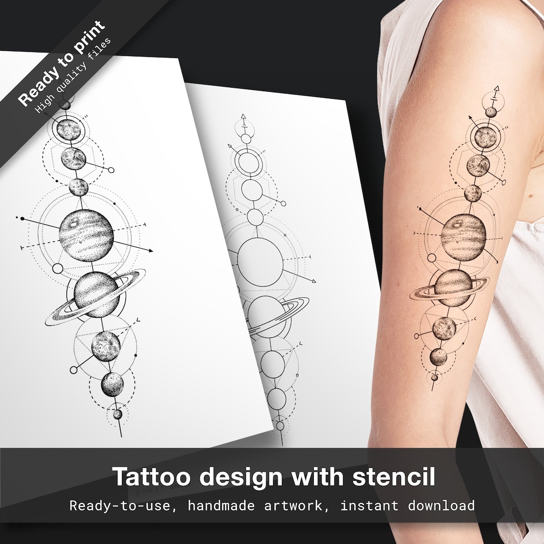 Minimalist Tattoo Solar System Tattoo Design, Tattoo Stencil, Geometric ...