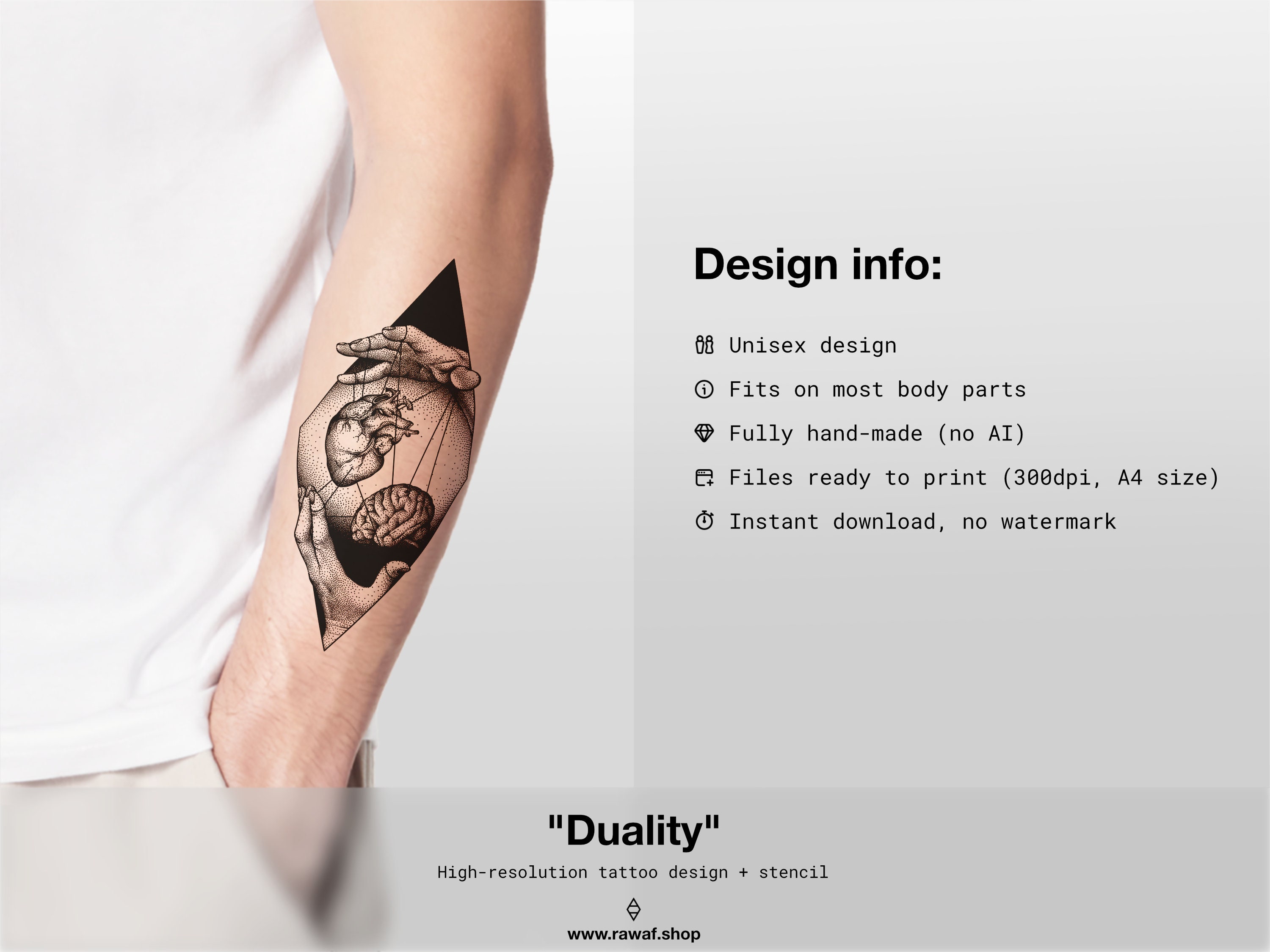 Heart Brain Tattoo Design / Heart Tattoo, Brain Tattoo, Custom Tattoo ...