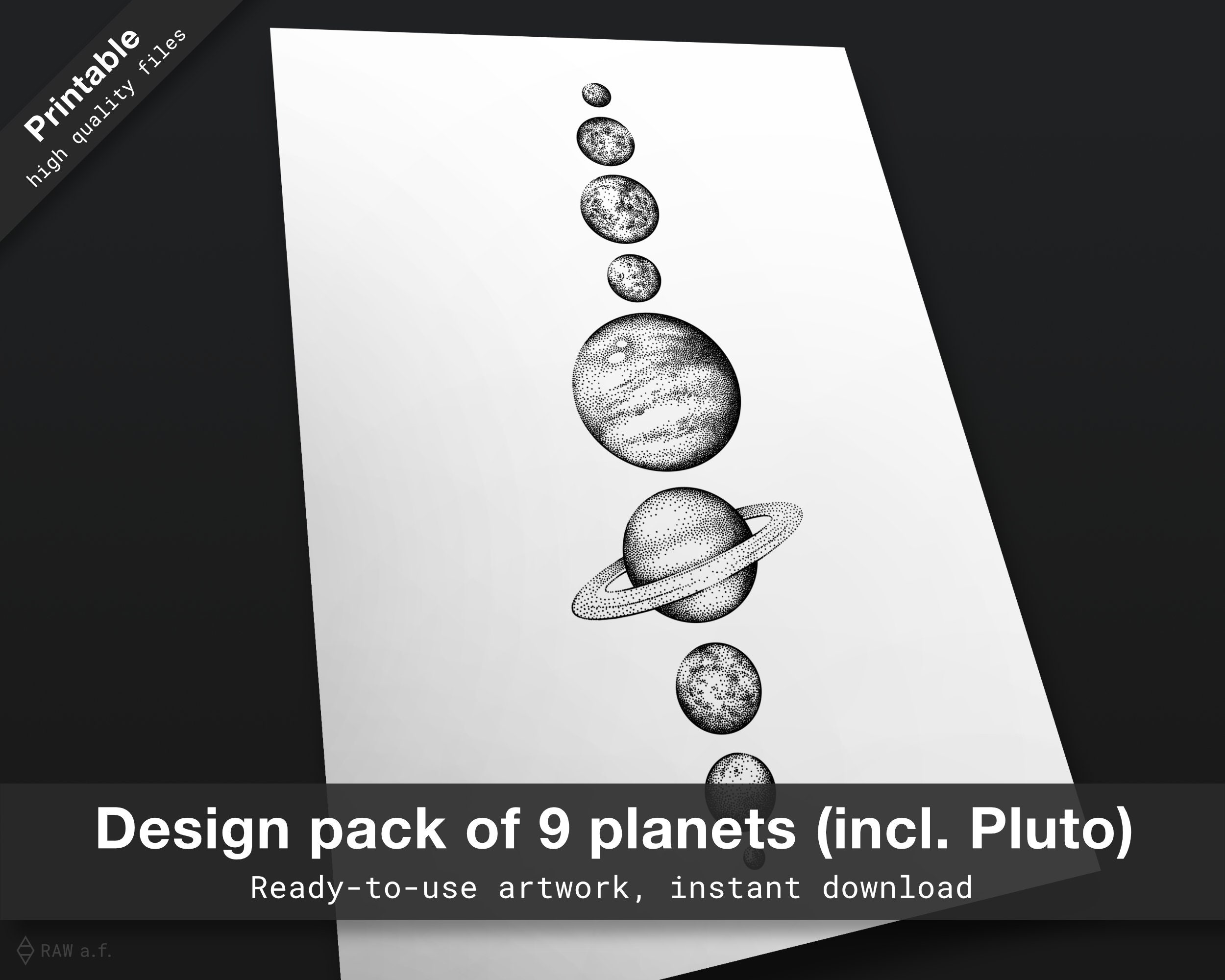 Design Pack of 9 Planets - Solar System Drawing Planets Tattoo Design ...