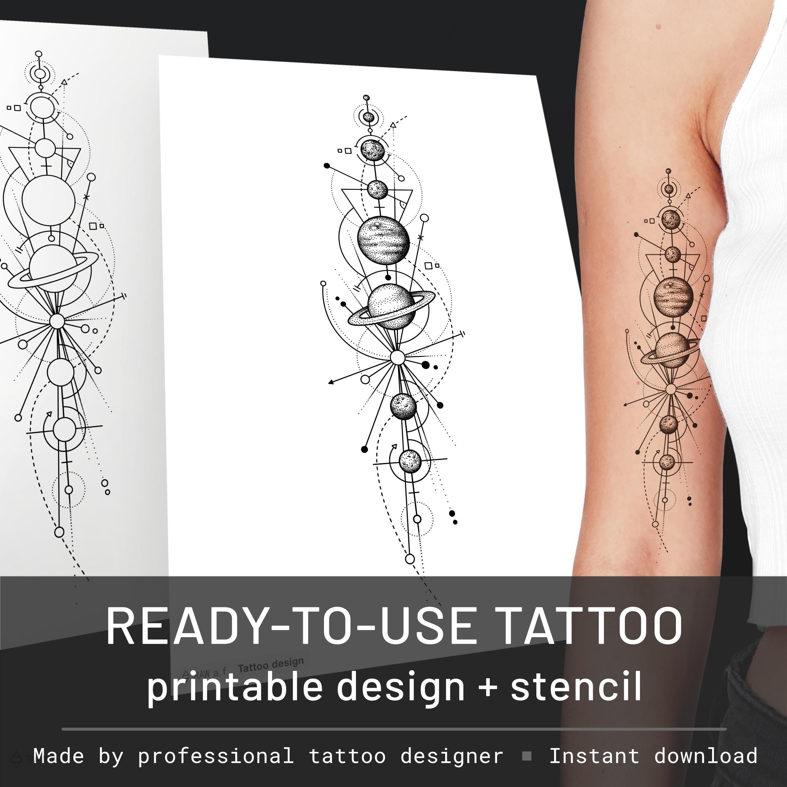 Geometric Solar System Tattoo Design Solar System Drawing Celestial ...