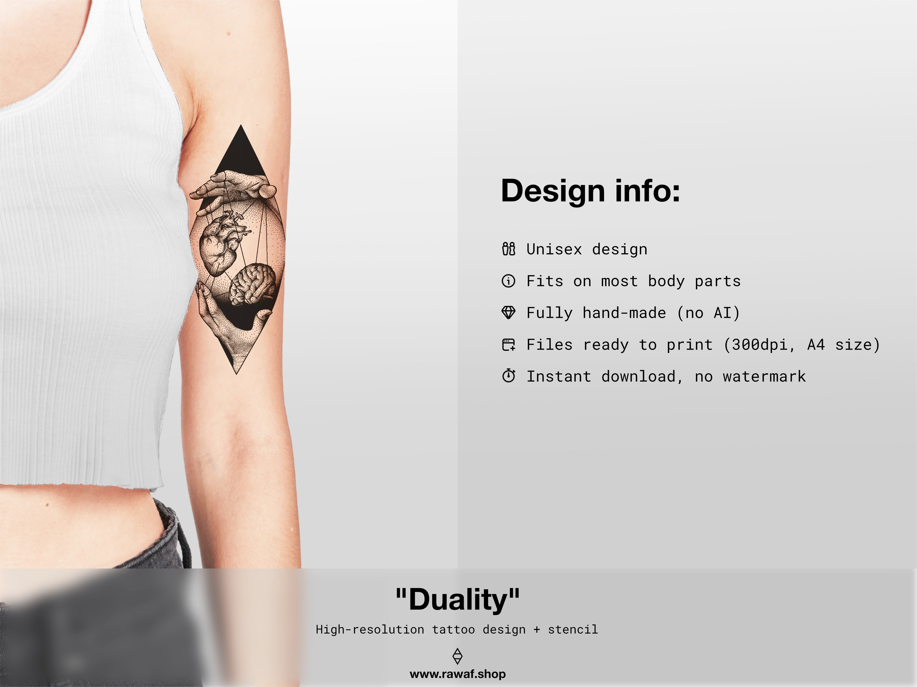 Heart Brain Tattoo Design / Heart Tattoo, Brain Tattoo, Custom Tattoo ...