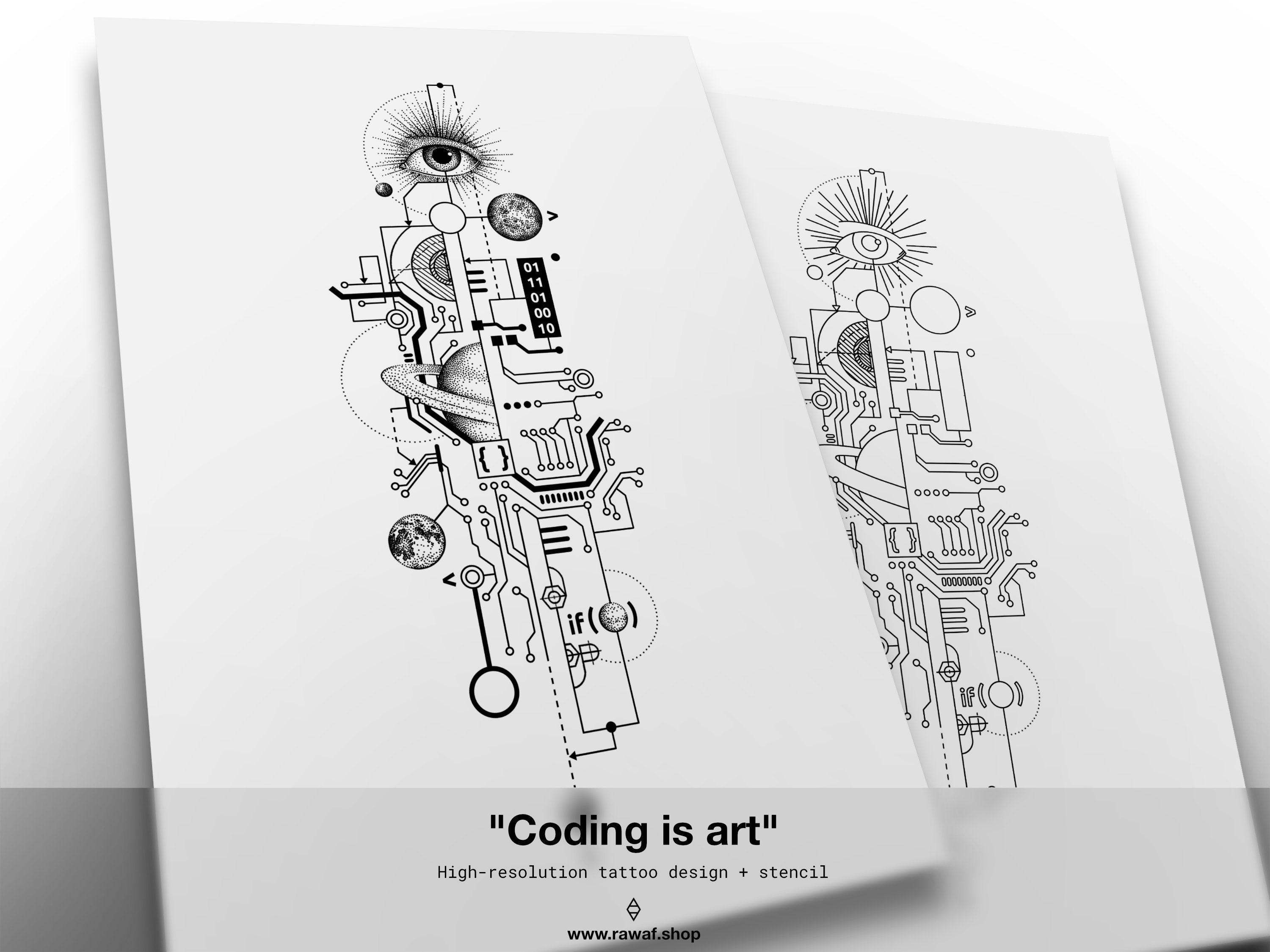 Tattoo Flash With Stencil "coding is Art" / Custom, Ready-to-use ...