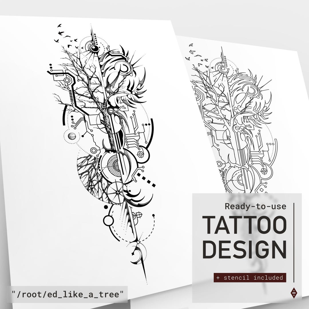 Rooted Like a Tree - Cyber Sigilism Tattoo Design Tree Tattoo Stencil ...