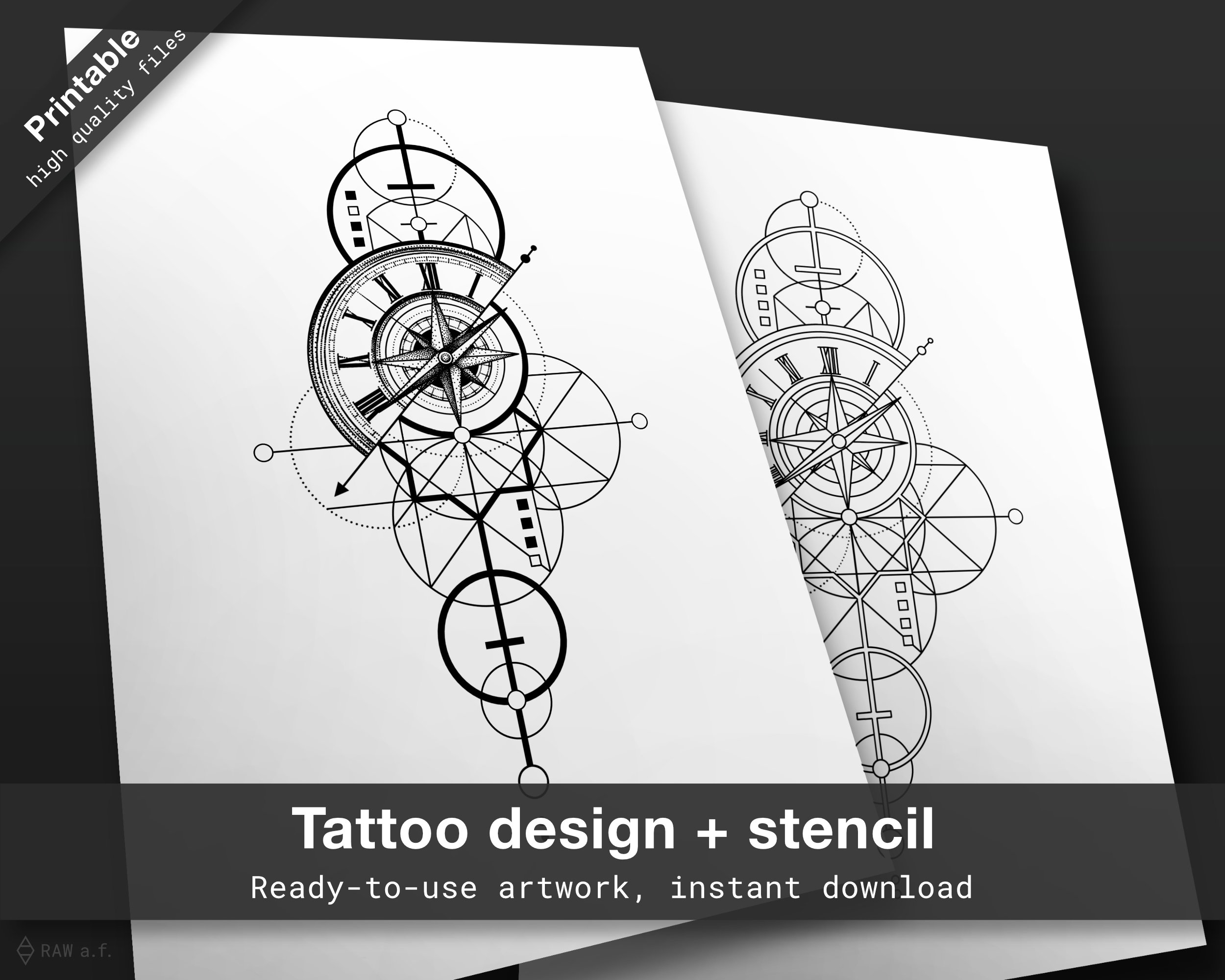 Compass clock tattoo store
