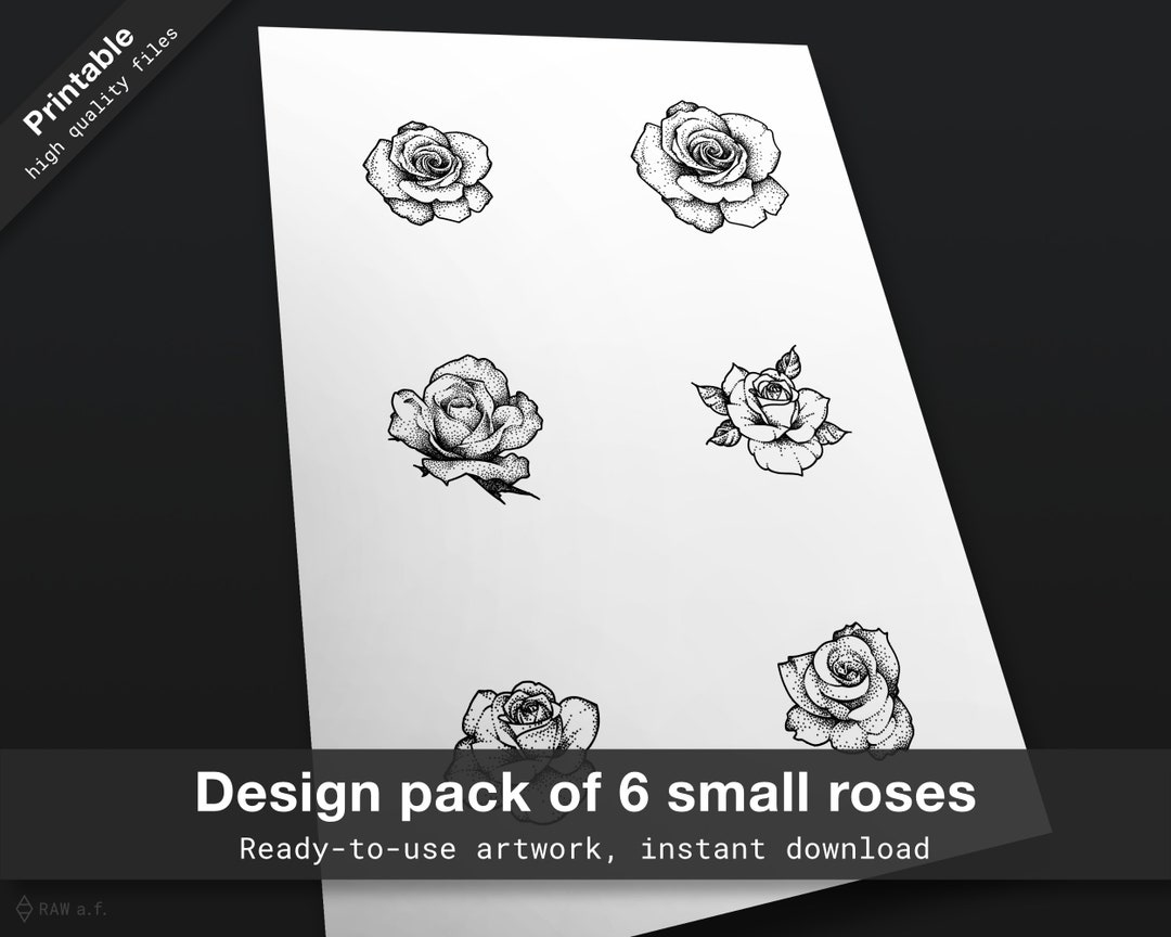Design Pack of 6 Roses - Dotwork Roses Small Flowers Digital Download ...