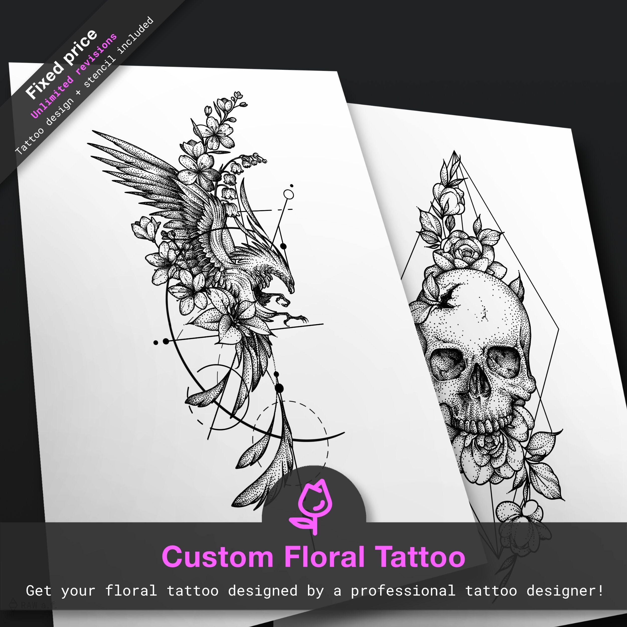 Custom Flower Tattoo Design, Floral Tattoo Stencil, Personalized Art ...