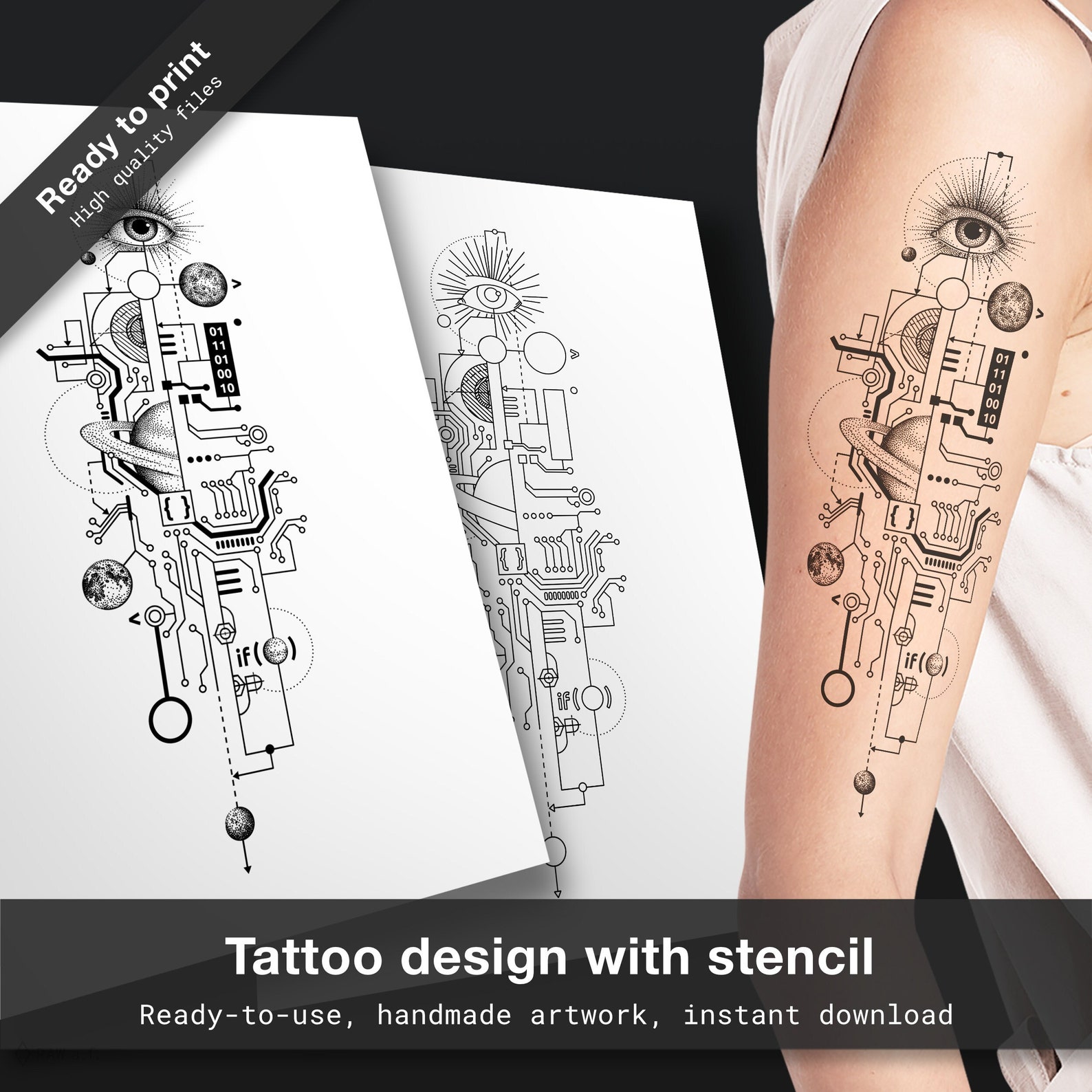 Coding Geometric Tattoo Design, Fine Line Tattoo Flash, Tech Tattoo ...