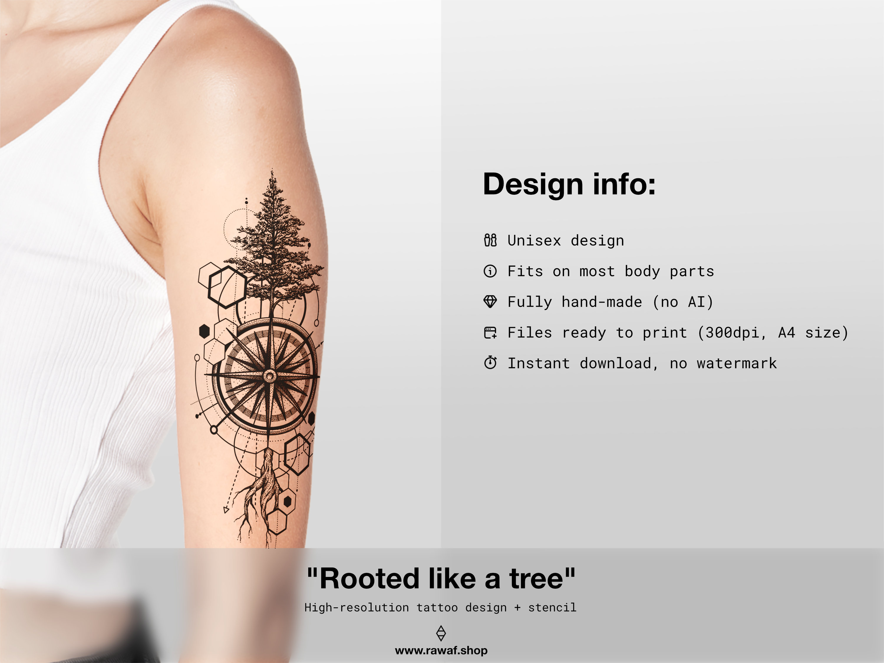Tree And Compass Tattoo Design Geometric Tattoo Dotwork Tattoo Custom Tattoo Tree Tattoo