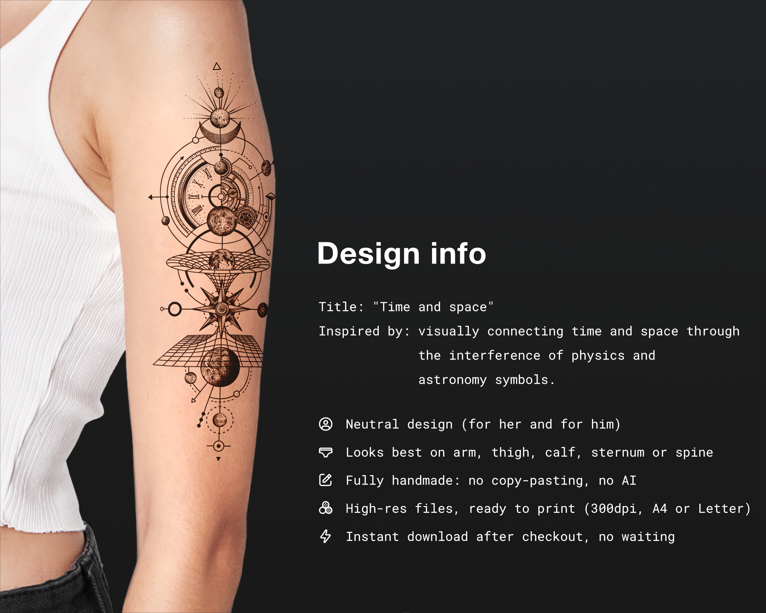Time and Space Tattoo Design With Stencil - Forearm Half Sleeve Tattoo ...
