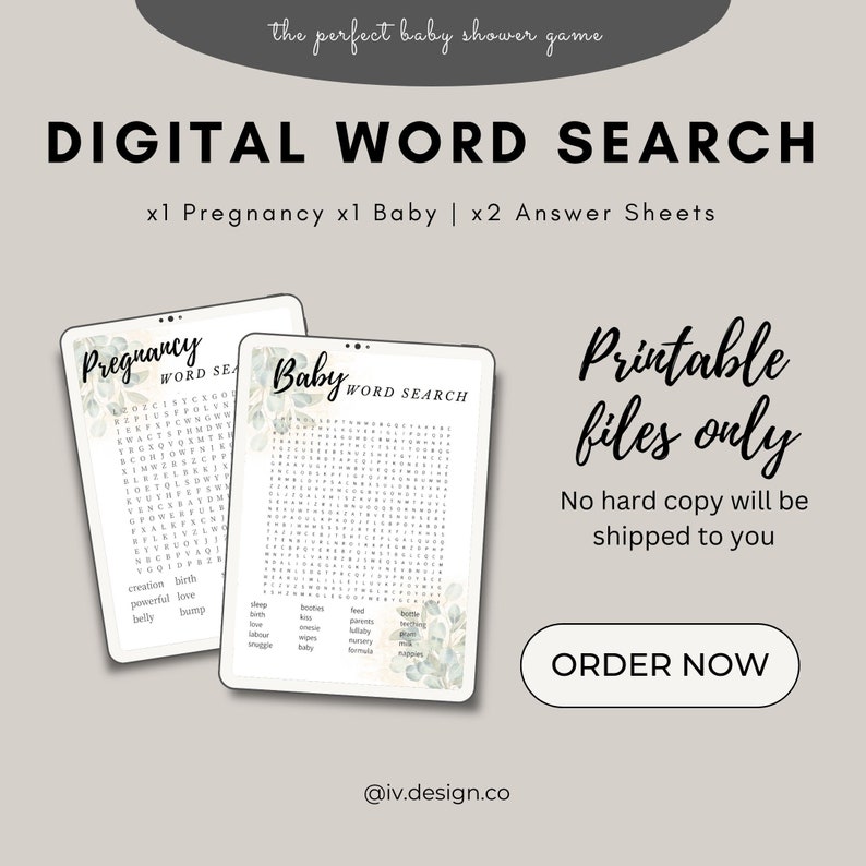 Baby Shower Word Search - Neutral Colours With Eucalyptus Leaves ...