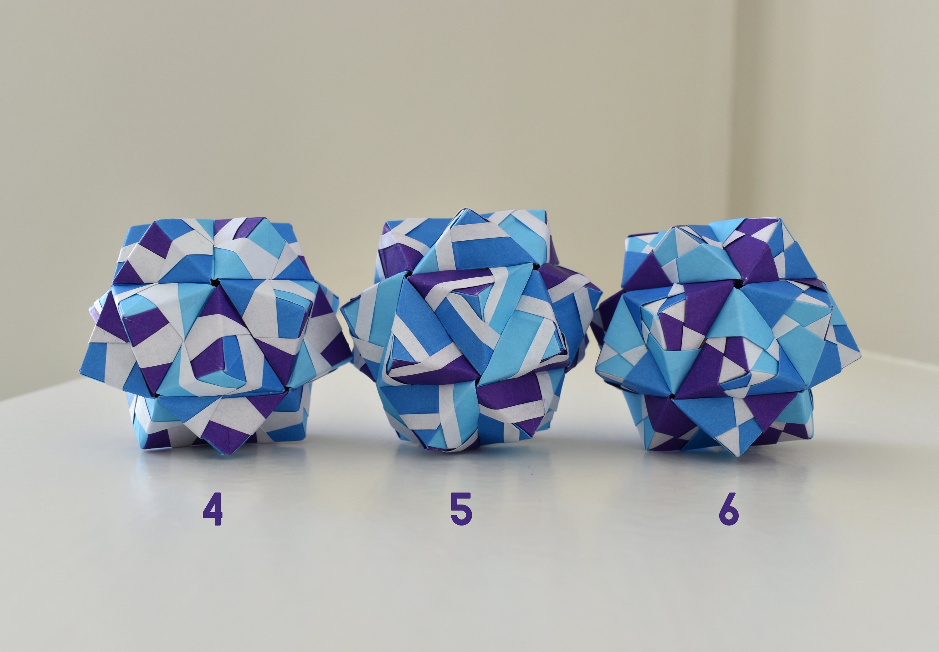 Modular Origami Mini Sonobe Kusudama Ball - Variations in Blue, Purple ...