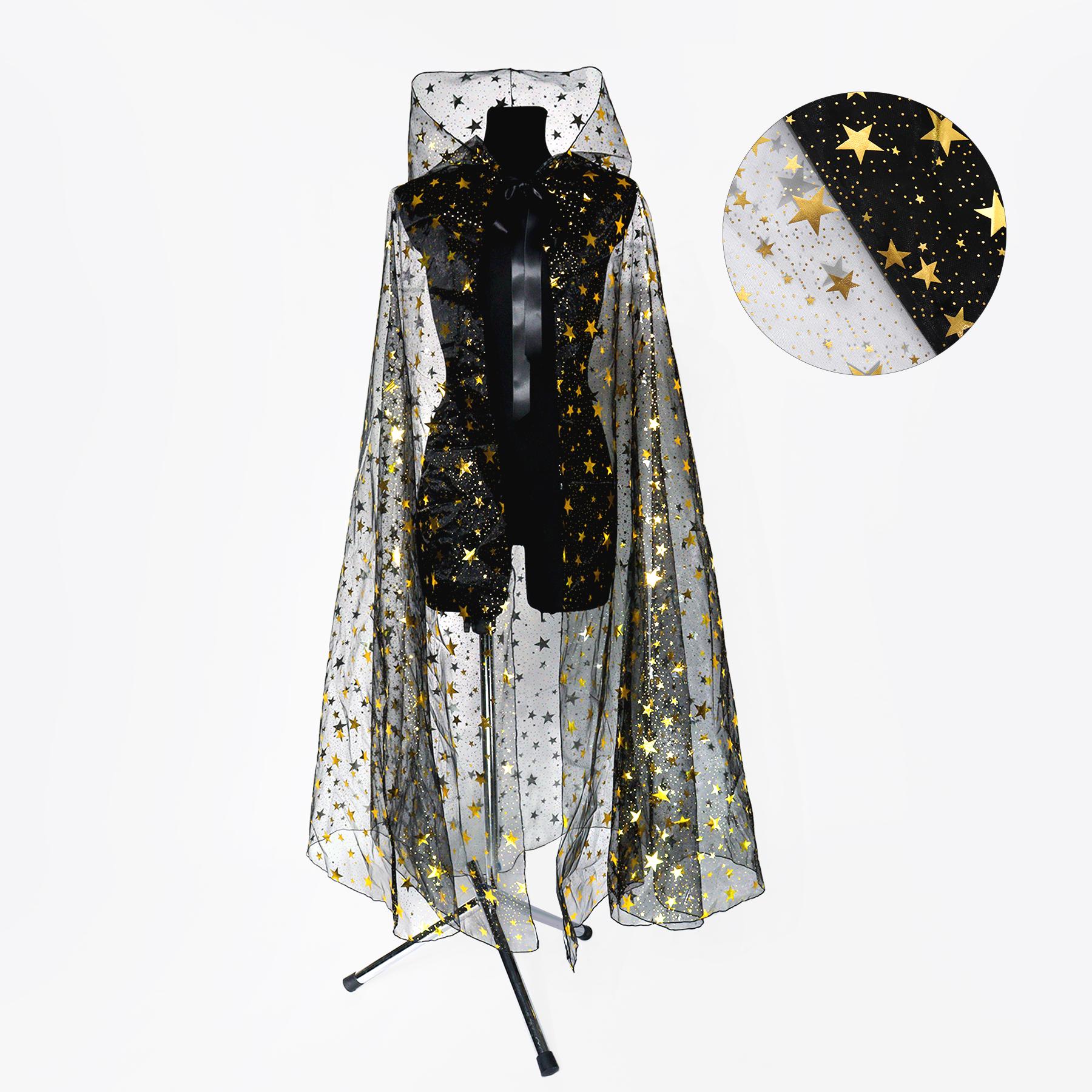 Black Sheer Wizard Cape With Gold Stars for Halloween - Etsy