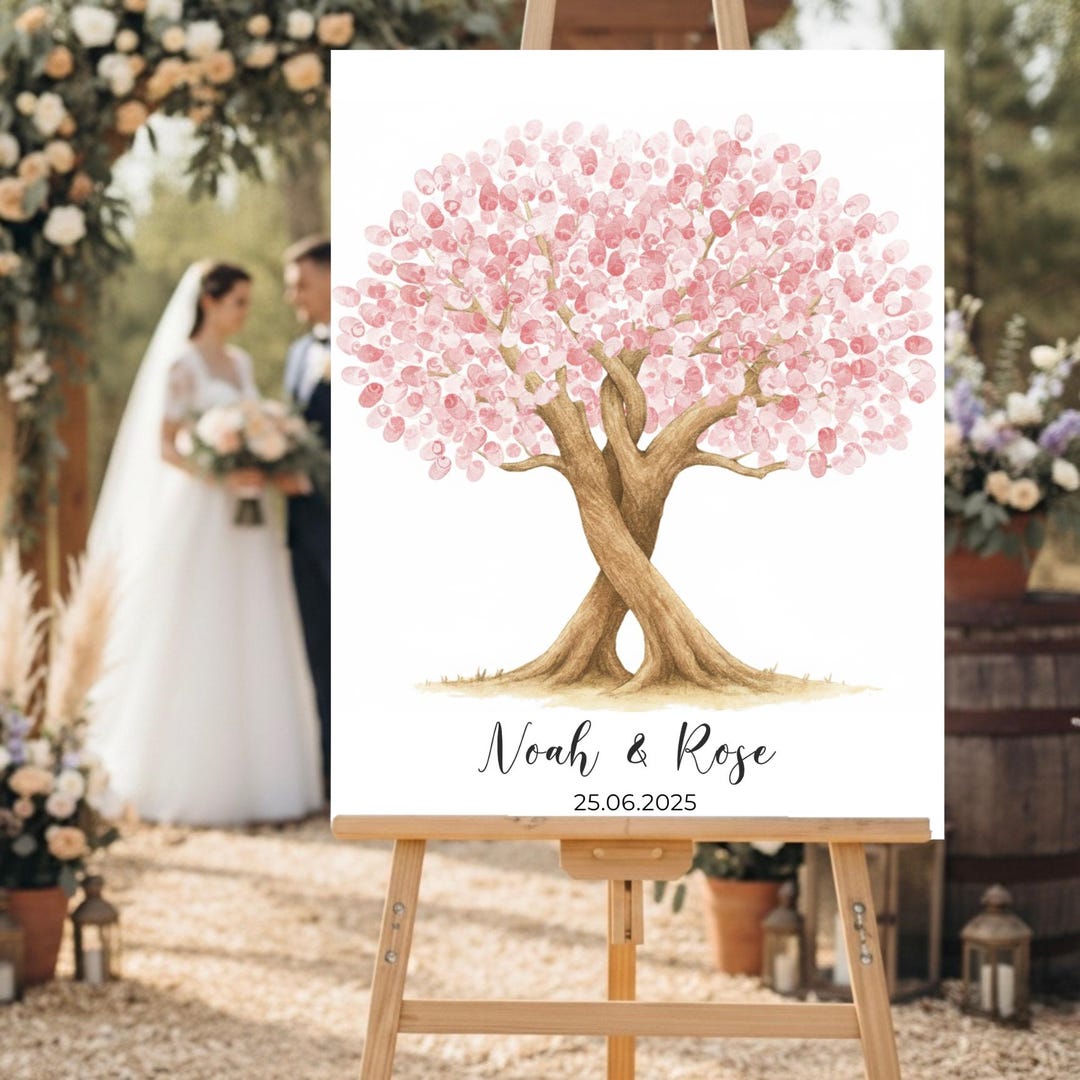 Wedding Fingerprint Tree Printed on Canvas, Personalized Guest Book ...