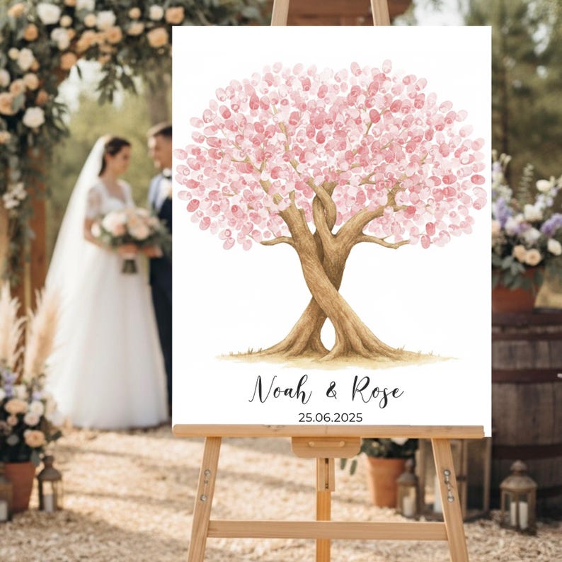 Wedding Fingerprint Tree Printed on Canvas, Personalized Guest Book ...