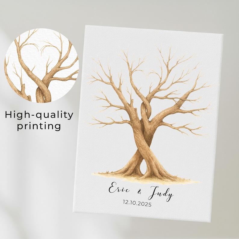 Wedding Fingerprint Tree Printed on Canvas, Personalized Guest Book ...