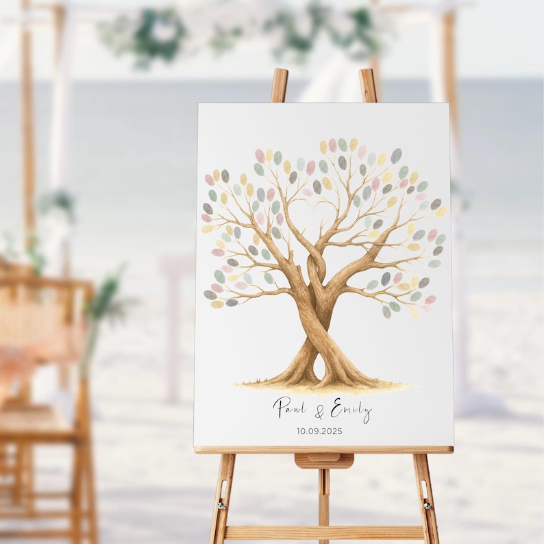 Wedding Fingerprint Tree Printed on Canvas, Personalized Guest Book ...