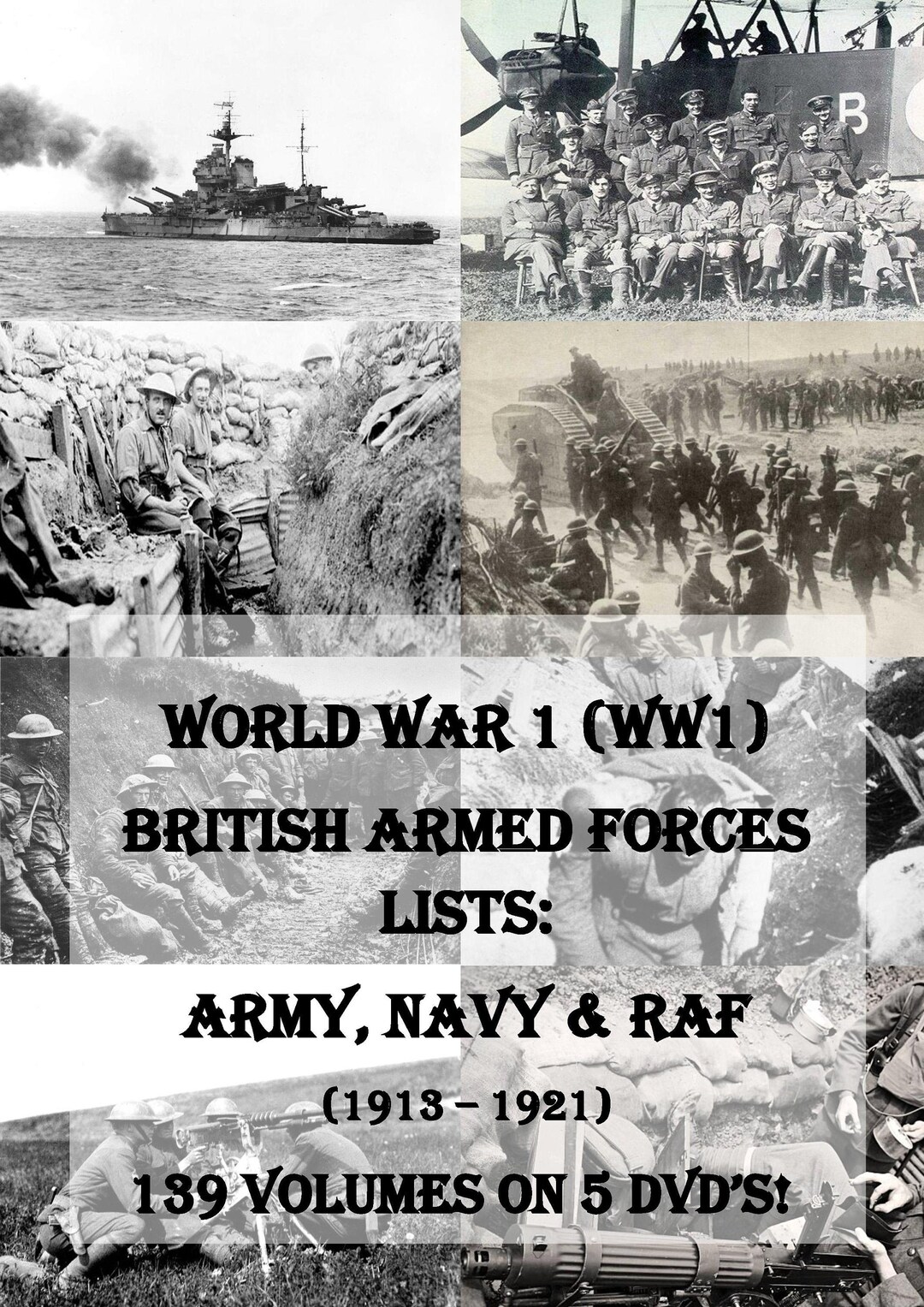 British World War 1 Lists - 139 Vols on 5 Dvd's - Army Royal Navy RAF ...