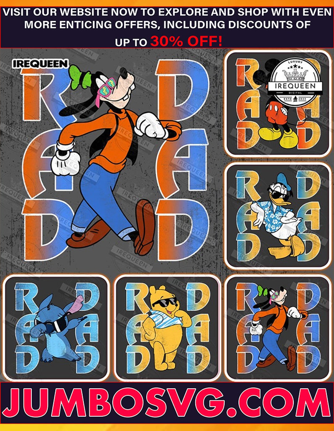 5 Cartoon Rad Dad Png Bundle, Father's Day Png, Mouse and Honey Bear ...