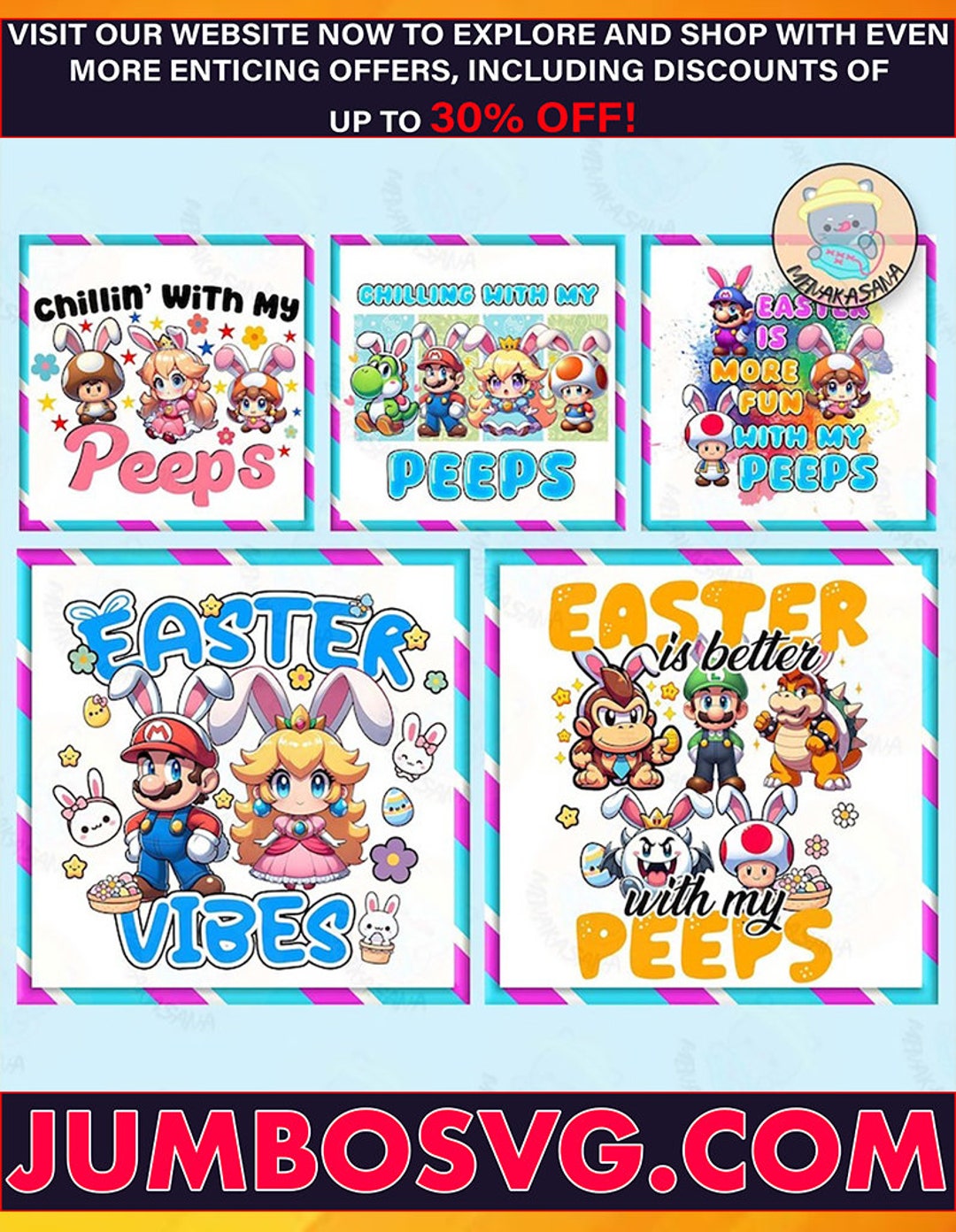 10 Super Mario Character Bunny PNG, Easter Chibi Cartoon PNG, Easter ...