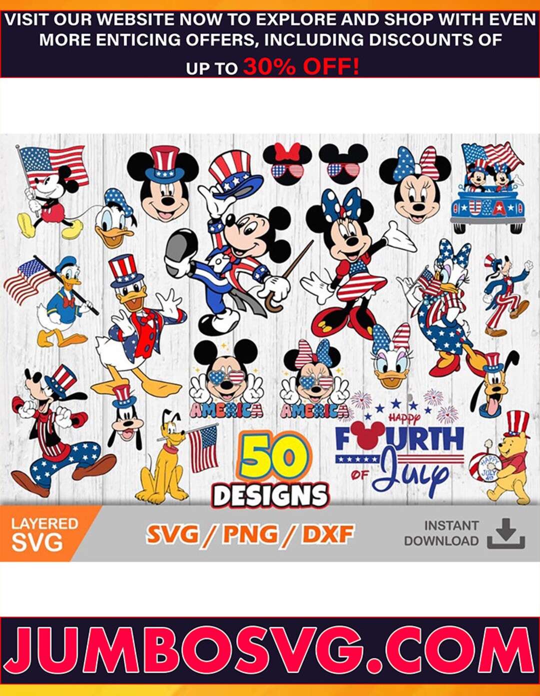 Mickey and Friends 4th of July Clipart Bundle, Happy Fourth of July Svg ...